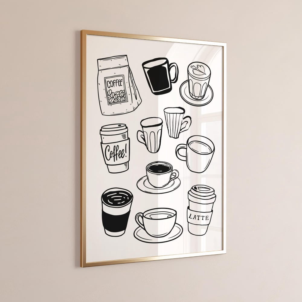 Dopaprint UNFRAMED PAPER POSTER Coffee Print Black White Kitchen Wall ...