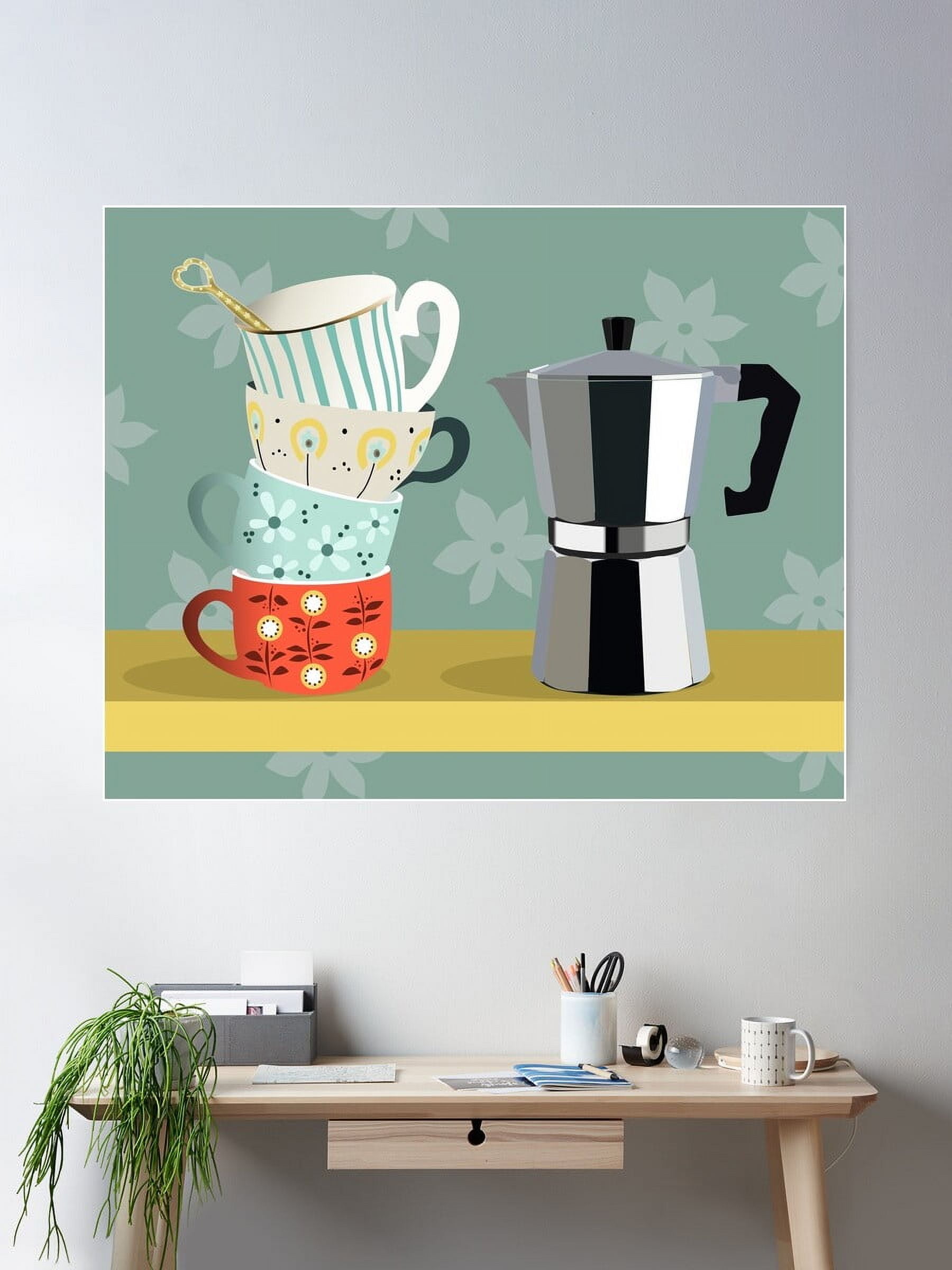 Dopaprint UNFRAMED PAPER POSTER Coffee Shelf With Colorful Retro Cups ...