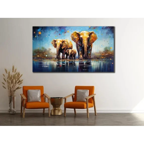 Dopaprint UNFRAMED PAPER POSTER Colorful Elephants Family Water Paint ...