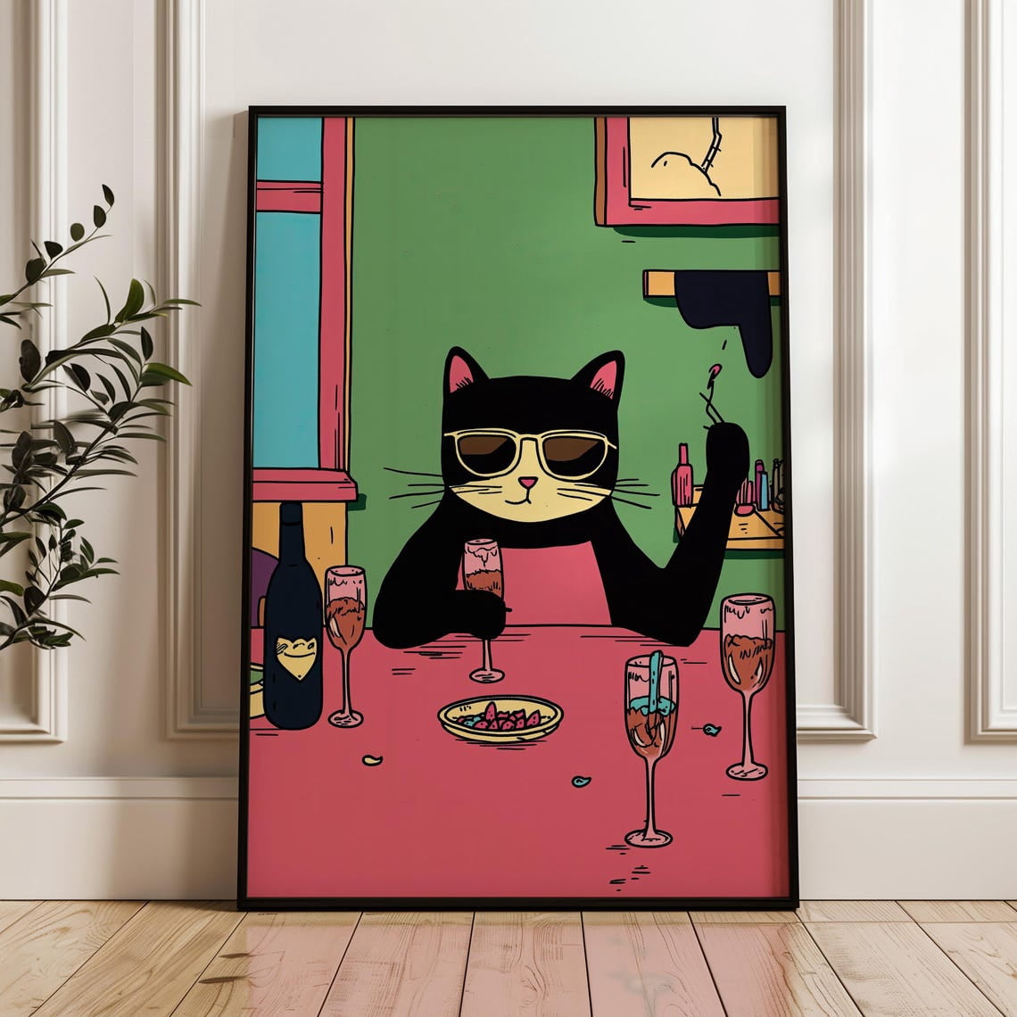 Dopaprint UNFRAMED PAPER POSTER Comedy Animal Art Print, Partying Cat ...