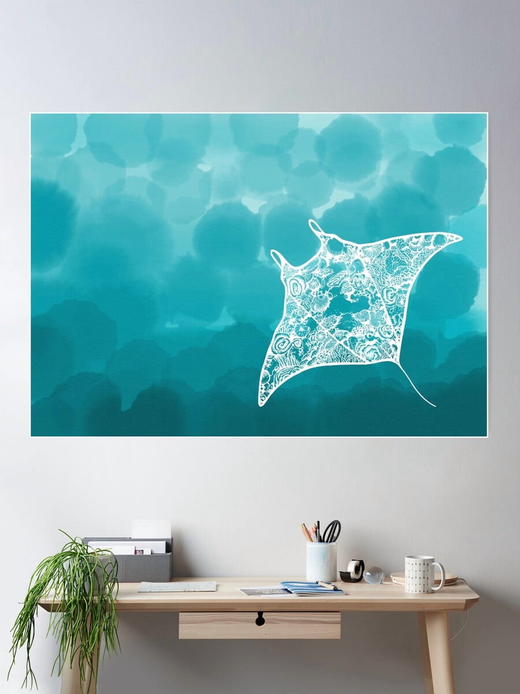 Dopaprint UNFRAMED PAPER POSTER Coral Garden Watercolour Manta Poster ...