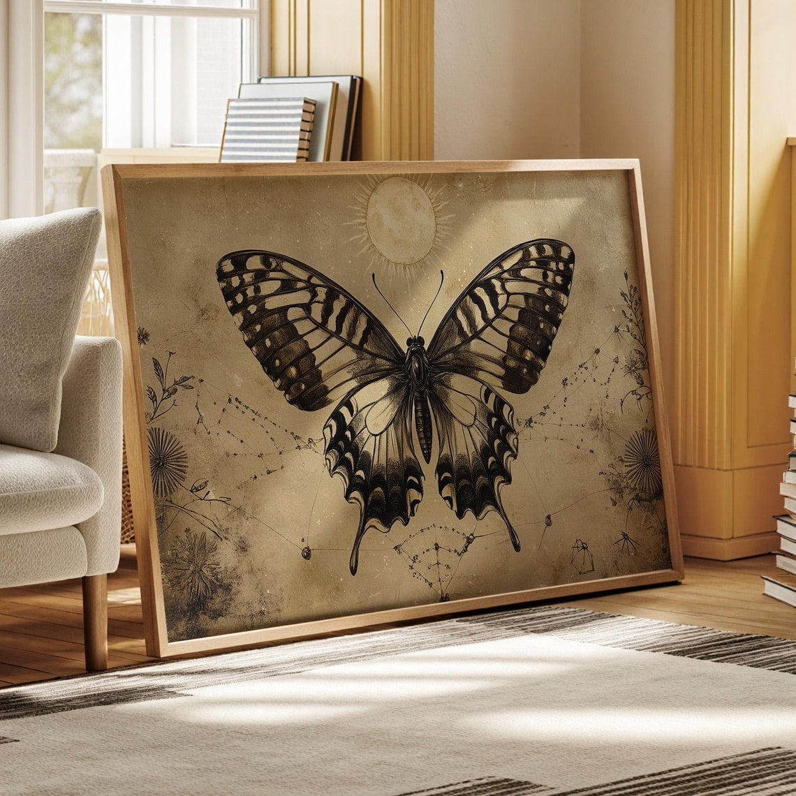 Dopaprint UNFRAMED PAPER POSTER Cosmic Butterfly Illuminated By Golden Sun And Celestial Web ...