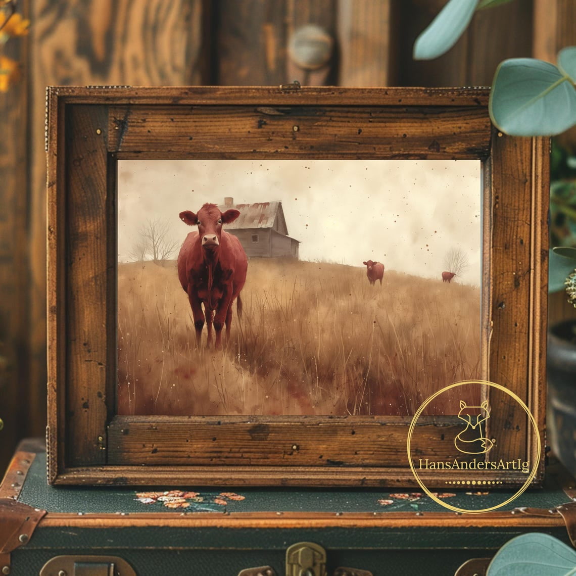 Dopaprint UNFRAMED PAPER POSTER Cow Meadow Painting Poster Farm Animal ...