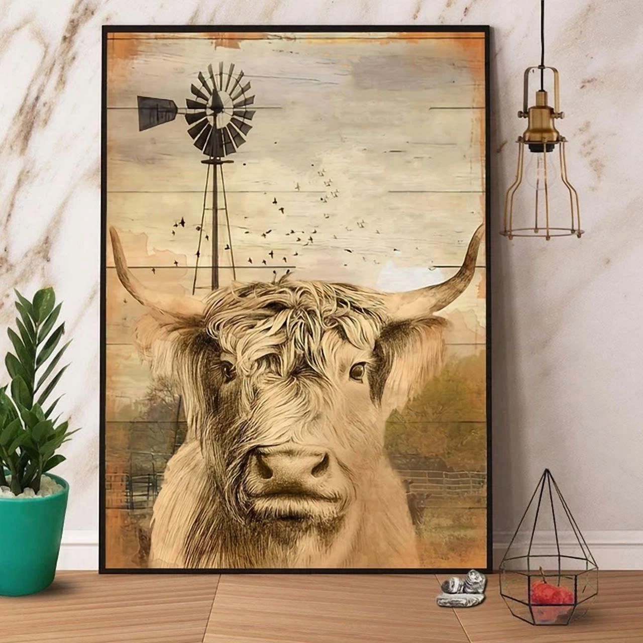 Dopaprint UNFRAMED PAPER POSTER Cow Vintage Highland Cow Paper Poster ...