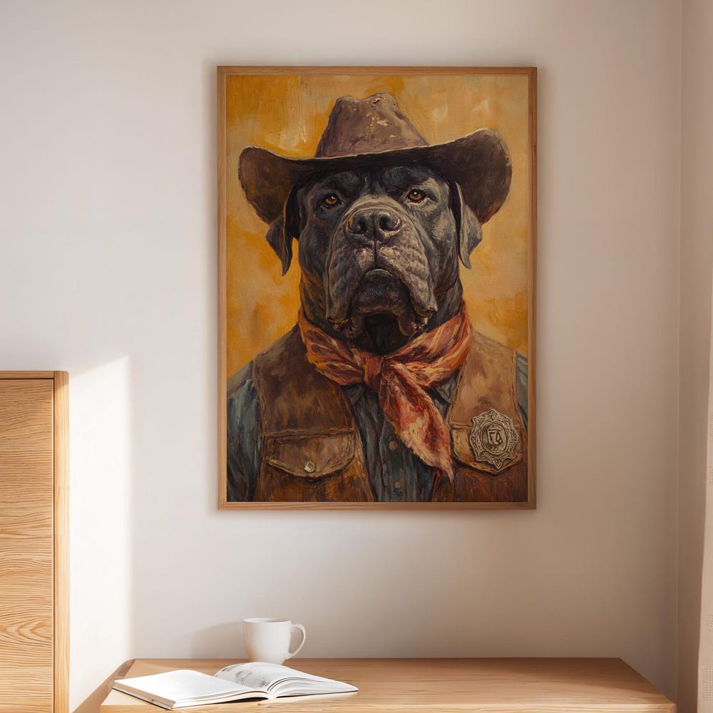 Dopaprint UNFRAMED PAPER POSTER Cowboy Dog Poster Wall Art Tough Black ...