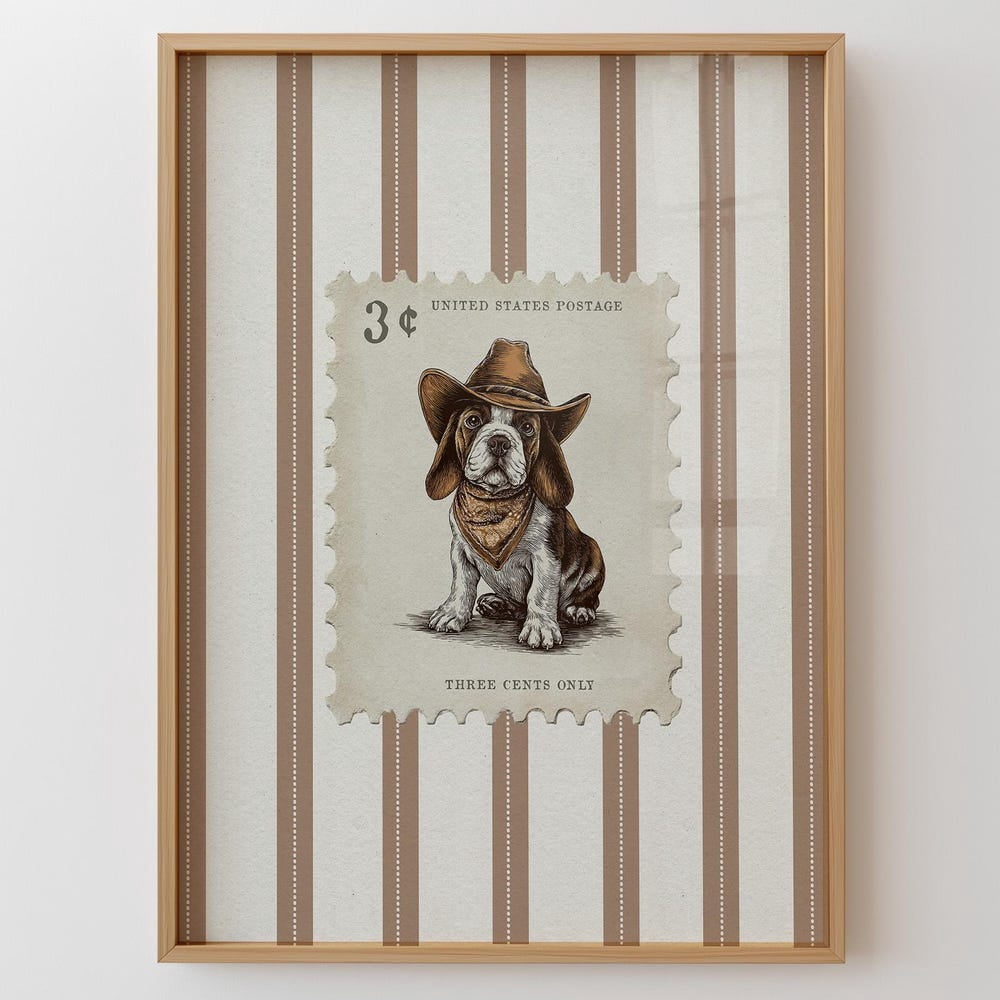 Dopaprint UNFRAMED PAPER POSTER Cowboy Dog Print Vintage Stamp Home ...