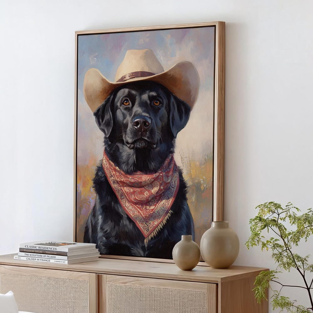 Dopaprint UNFRAMED PAPER POSTER Cowboy Labrador Wall Art, Black Lab ...