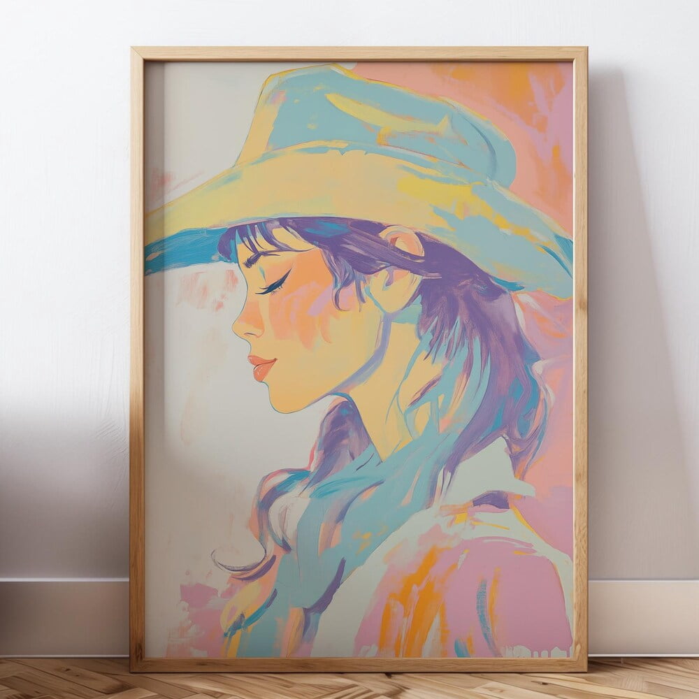 Dopaprint UNFRAMED PAPER POSTER Cowgirl Painting Hand Drawn Print ...