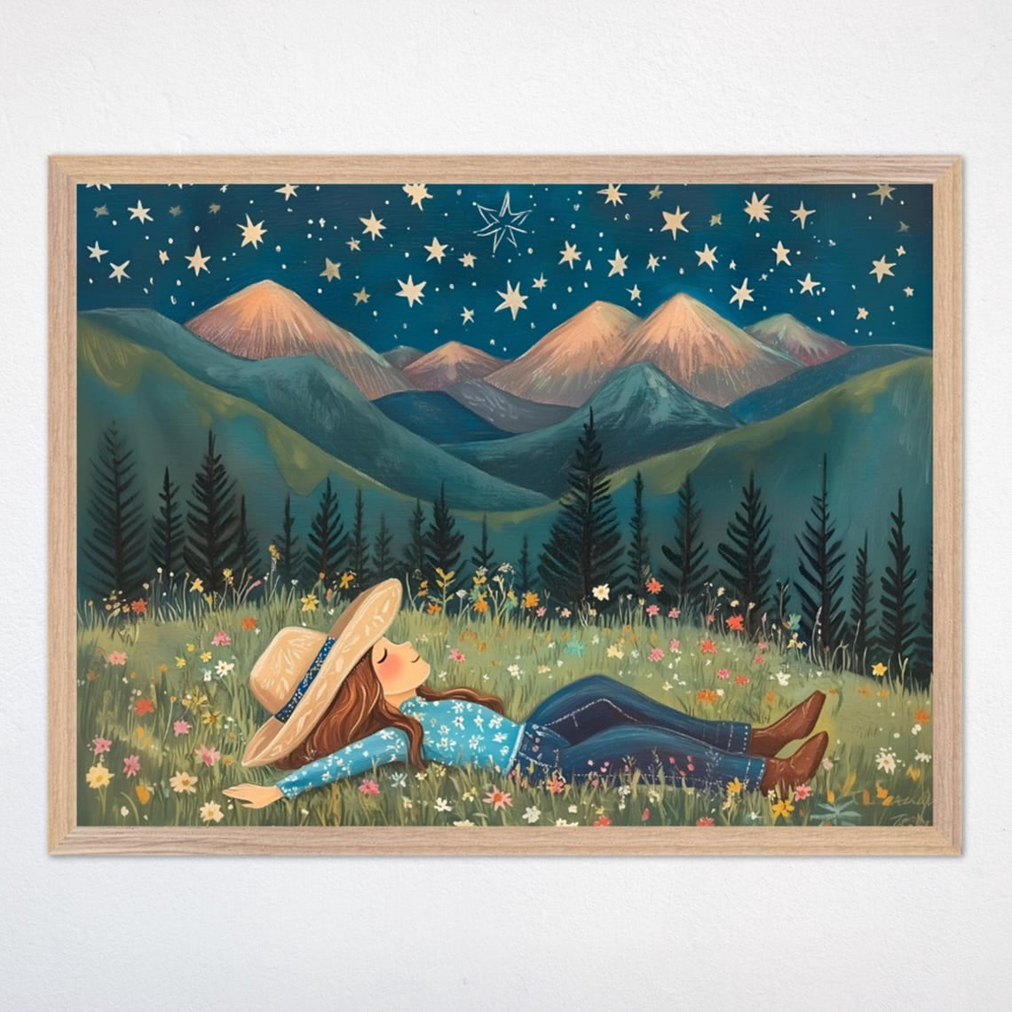 Dopaprint UNFRAMED PAPER POSTER Cowgirl Western Wall Art, Starry Night ...