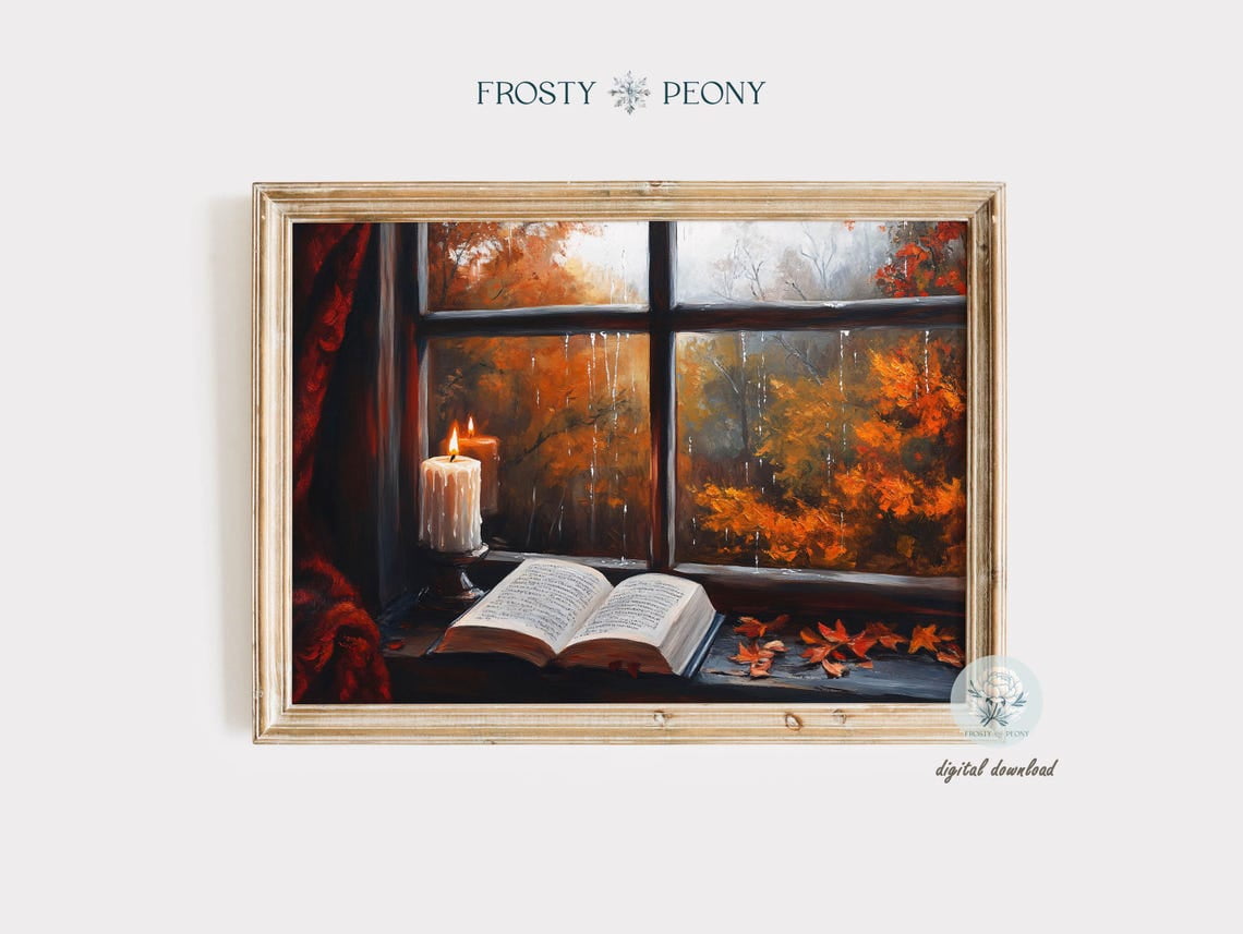 Dopaprint UNFRAMED PAPER POSTER Cozy Fall Candlelit Window Scenery Art ...