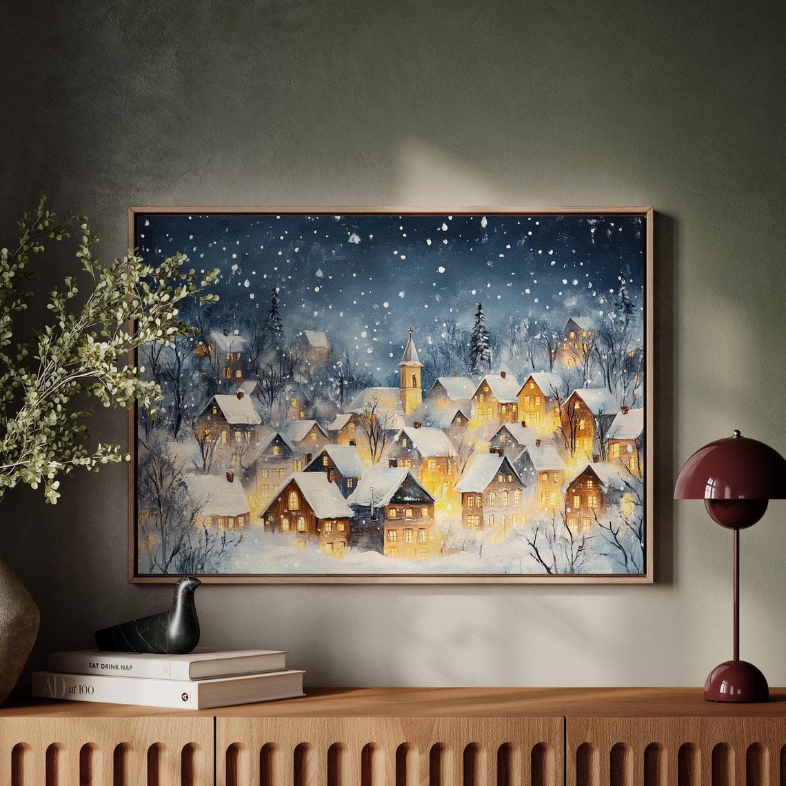 Dopaprint UNFRAMED PAPER POSTER Cozy Winter Village Wall Art Snowy ...