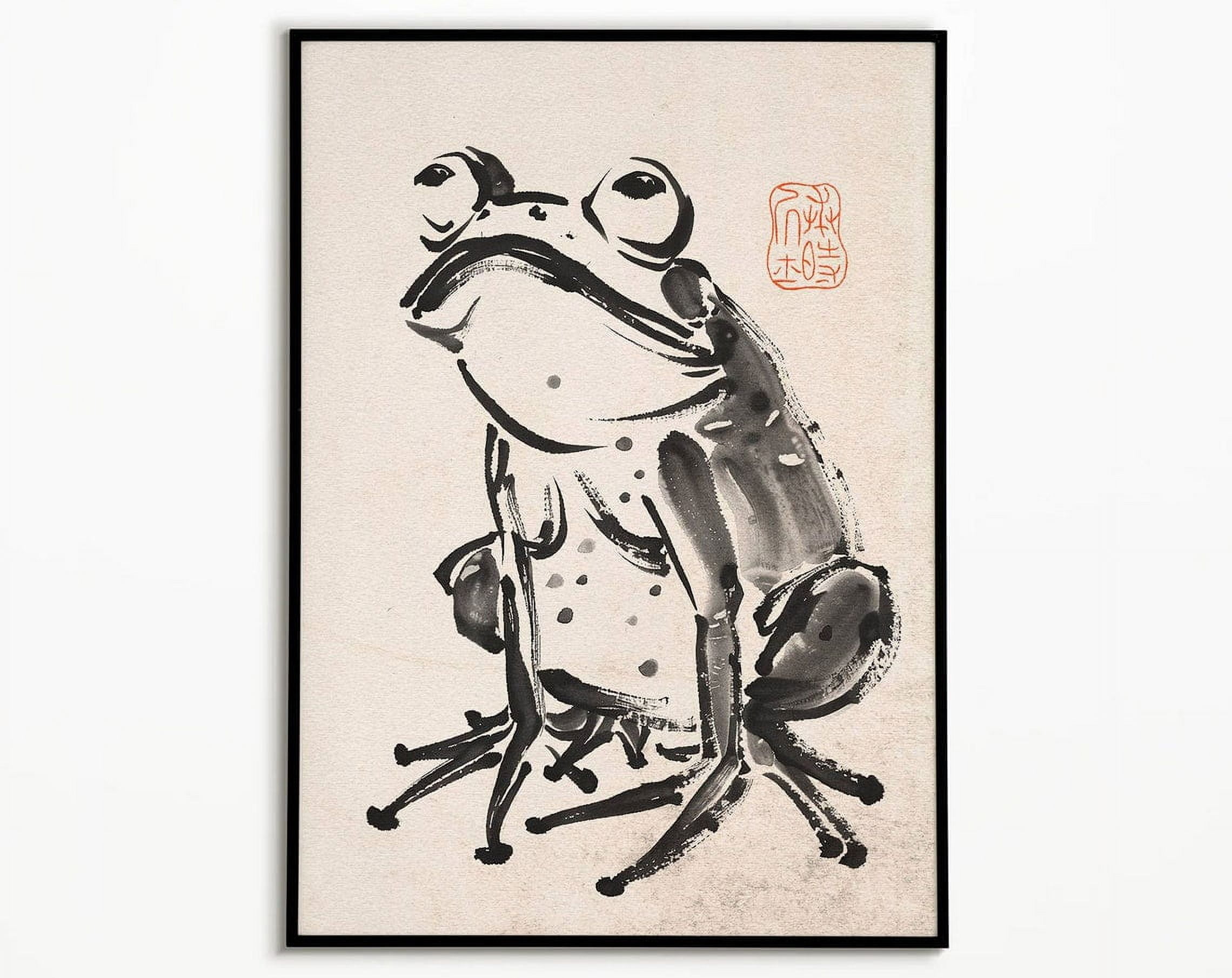 Dopaprint UNFRAMED PAPER POSTER Curious Frog, Vintage Frog Woodblock ...