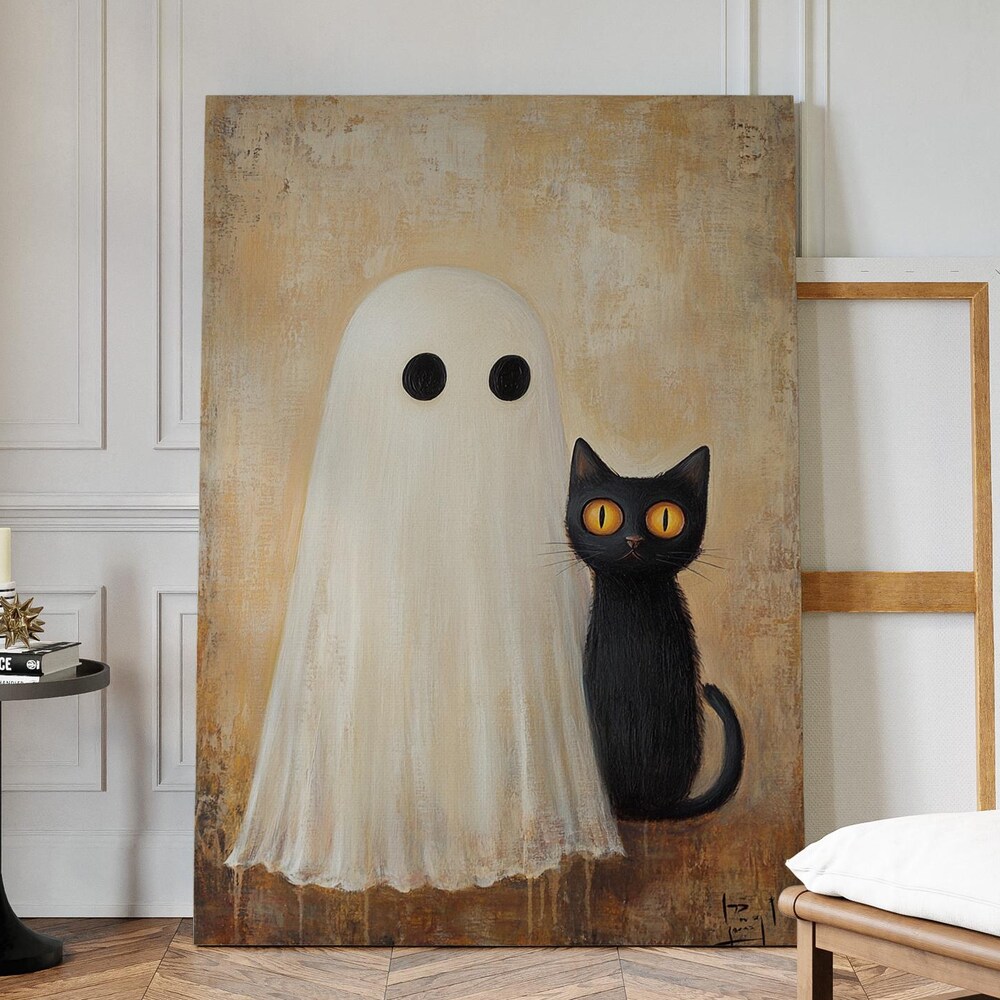 Dopaprint UNFRAMED PAPER POSTER Cute Ghost And Black Cat Art Wall Art ...