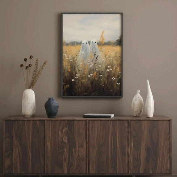 Dopaprint UNFRAMED PAPER POSTER Cute Ghost & Flowers Painting Poster ...