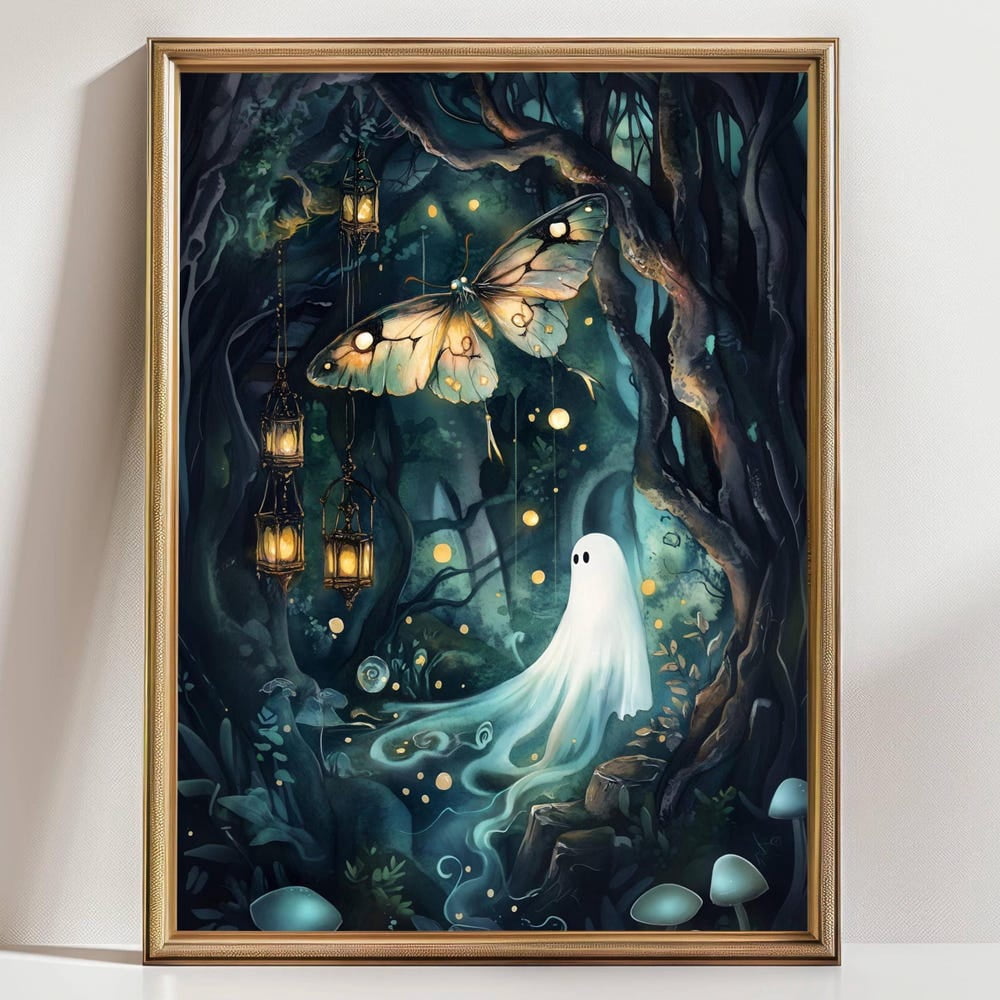 Dopaprint UNFRAMED PAPER POSTER Cute Ghost In Forest Art Print ...