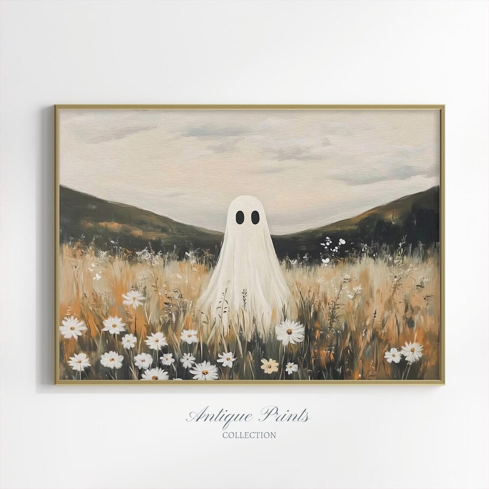 Dopaprint UNFRAMED PAPER POSTER Cute Ghost In Wildflower Field Wall Art ...