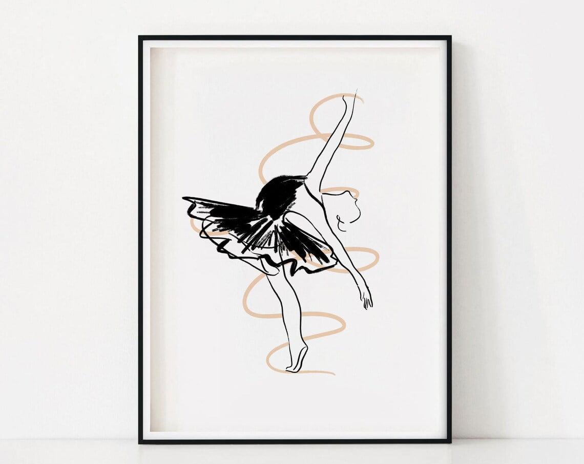 Dopaprint UNFRAMED PAPER POSTER Dance Wall Art, Ballerina Line Art ...