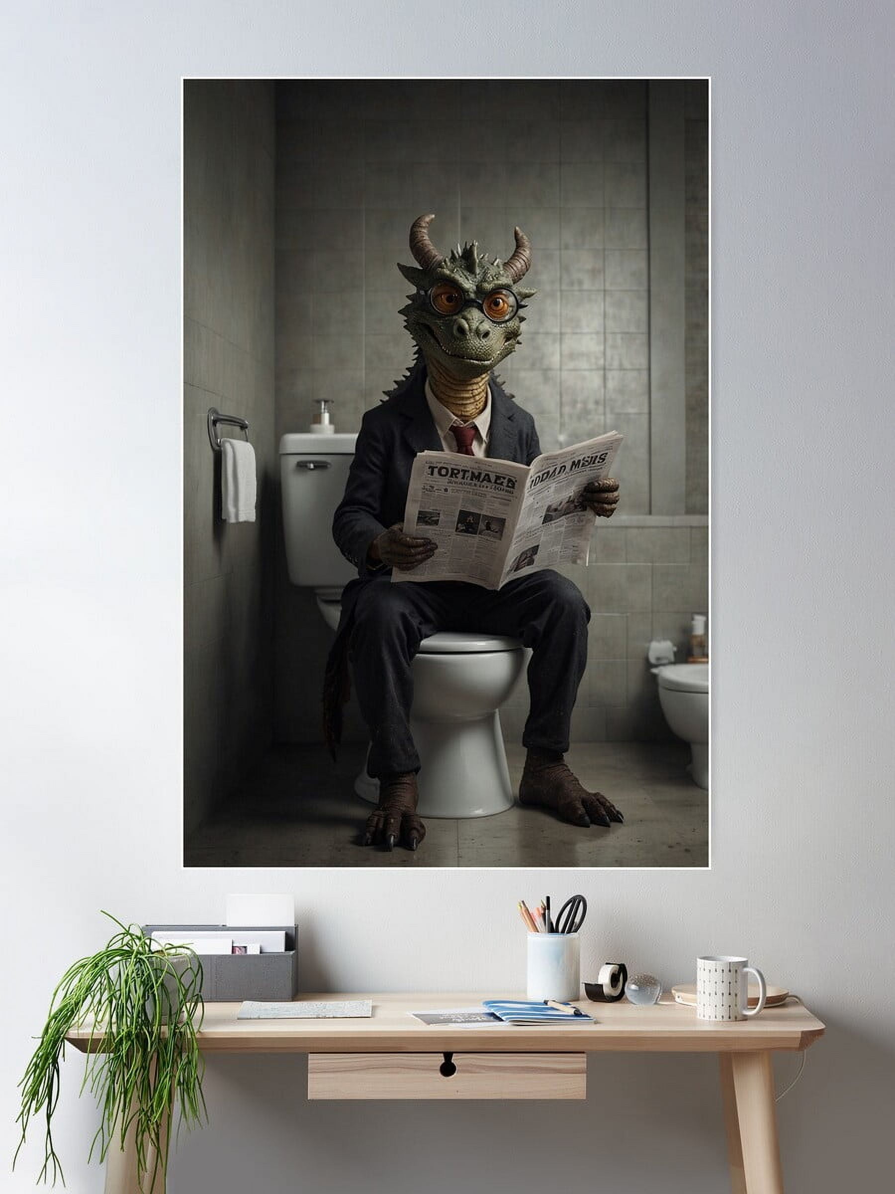 Dopaprint UNFRAMED PAPER POSTER Dapper Dragon Reading In Bathroom ...