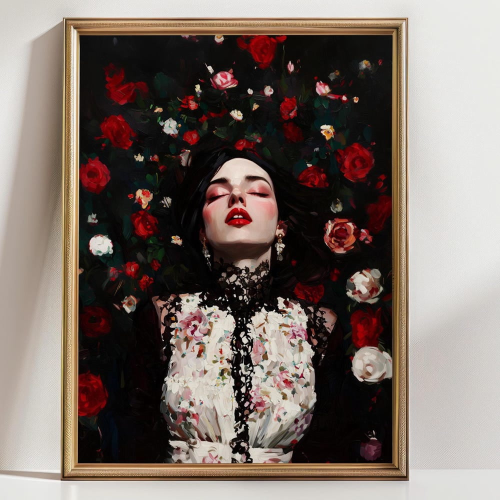 Dopaprint UNFRAMED PAPER POSTER Dark Floral Woman Portrait Wall Art ...