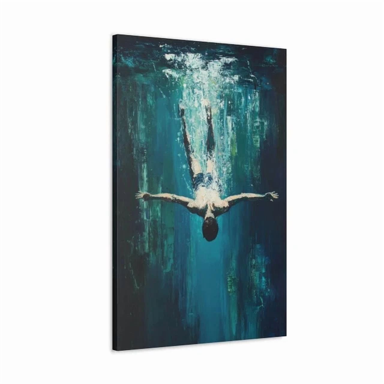 Dopaprint UNFRAMED PAPER POSTER Deep Dive Swimmer Modern Abstract Art ...