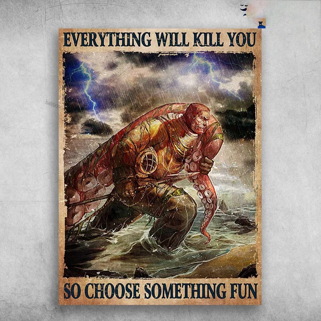 Dopaprint UNFRAMED PAPER POSTER Diver And Octopus, Scuba Diving ...