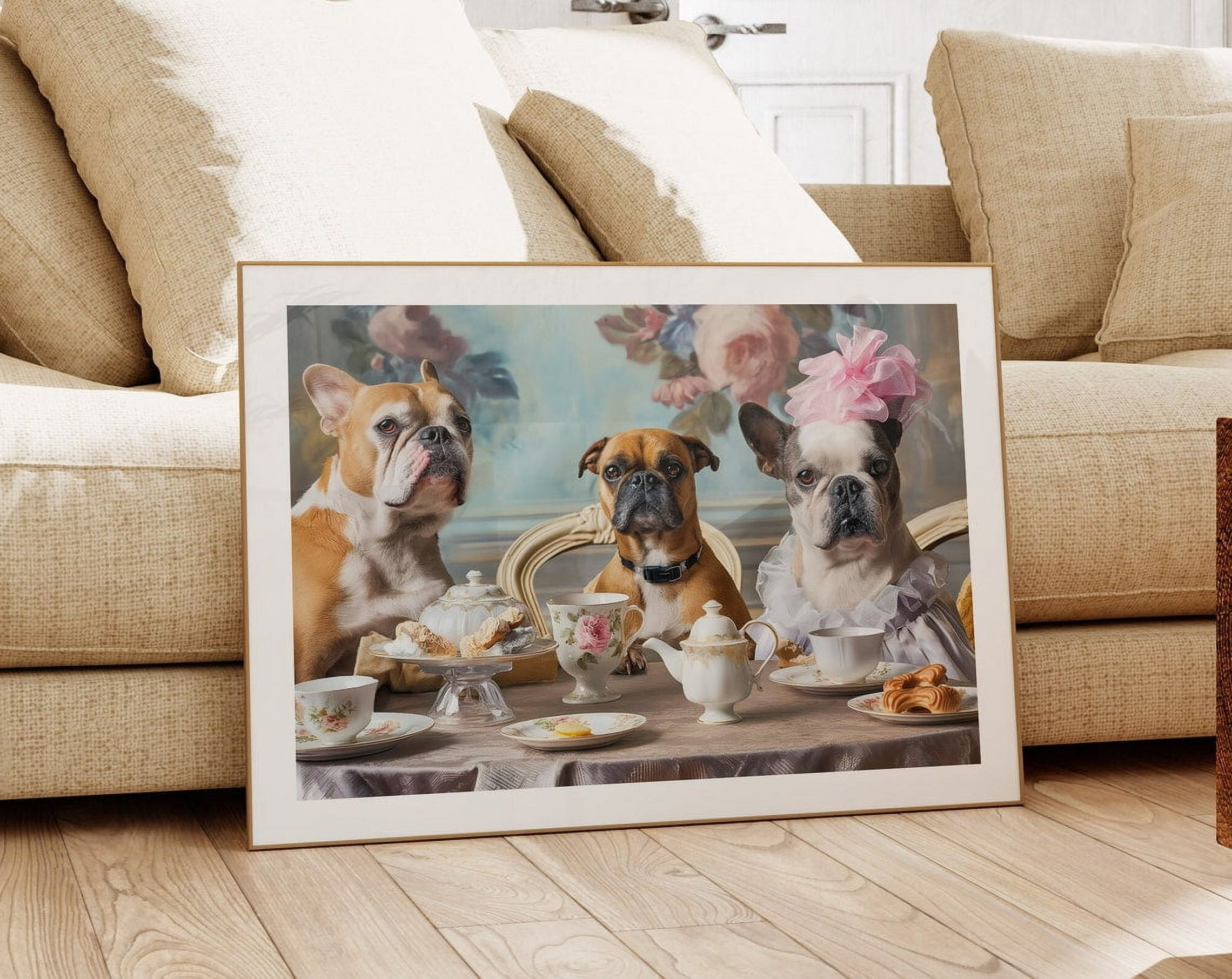 Dopaprint UNFRAMED PAPER POSTER Dog Tea Party Print Boxer And Bulldogs ...
