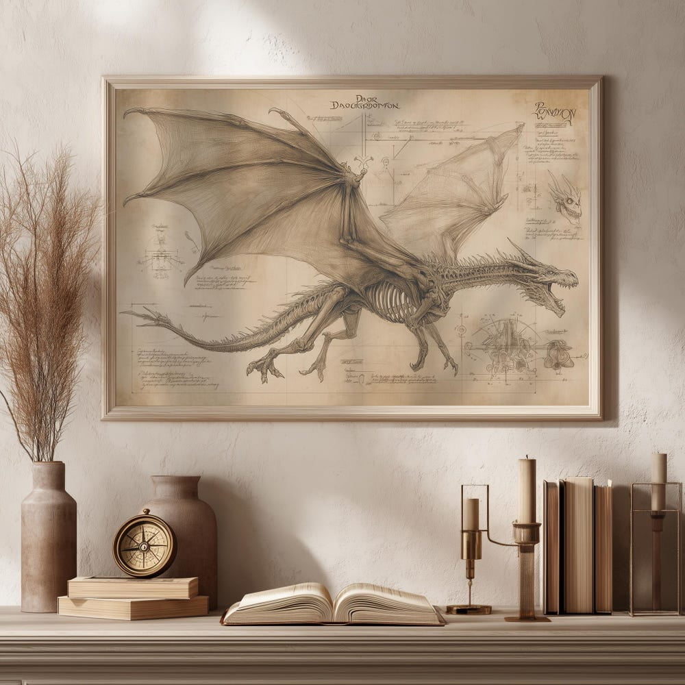 Dopaprint UNFRAMED PAPER POSTER Dragon Skeleton Poster Vintage Fantasy ...