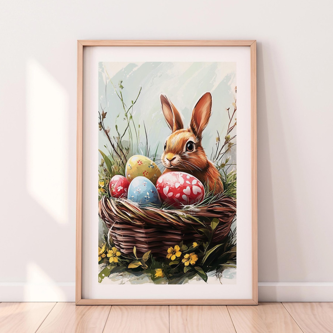 Dopaprint UNFRAMED PAPER POSTER Easter Bunny Basket Art Watercolor ...