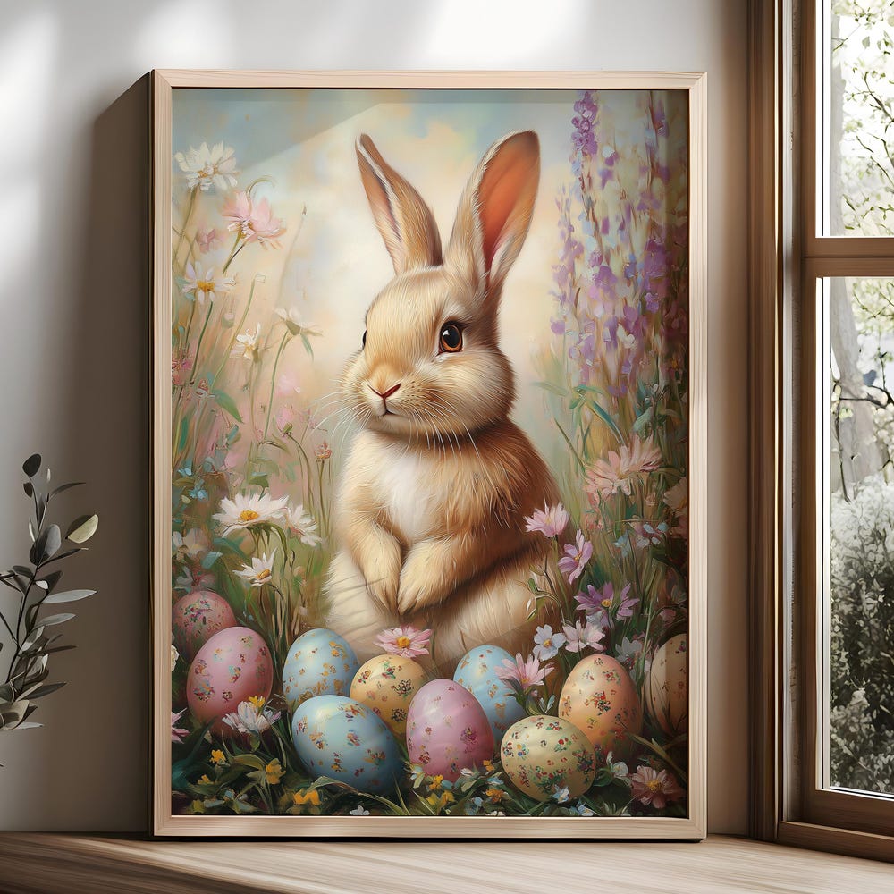 Dopaprint UNFRAMED PAPER POSTER Easter Bunny Print Vintage Easter Wall ...