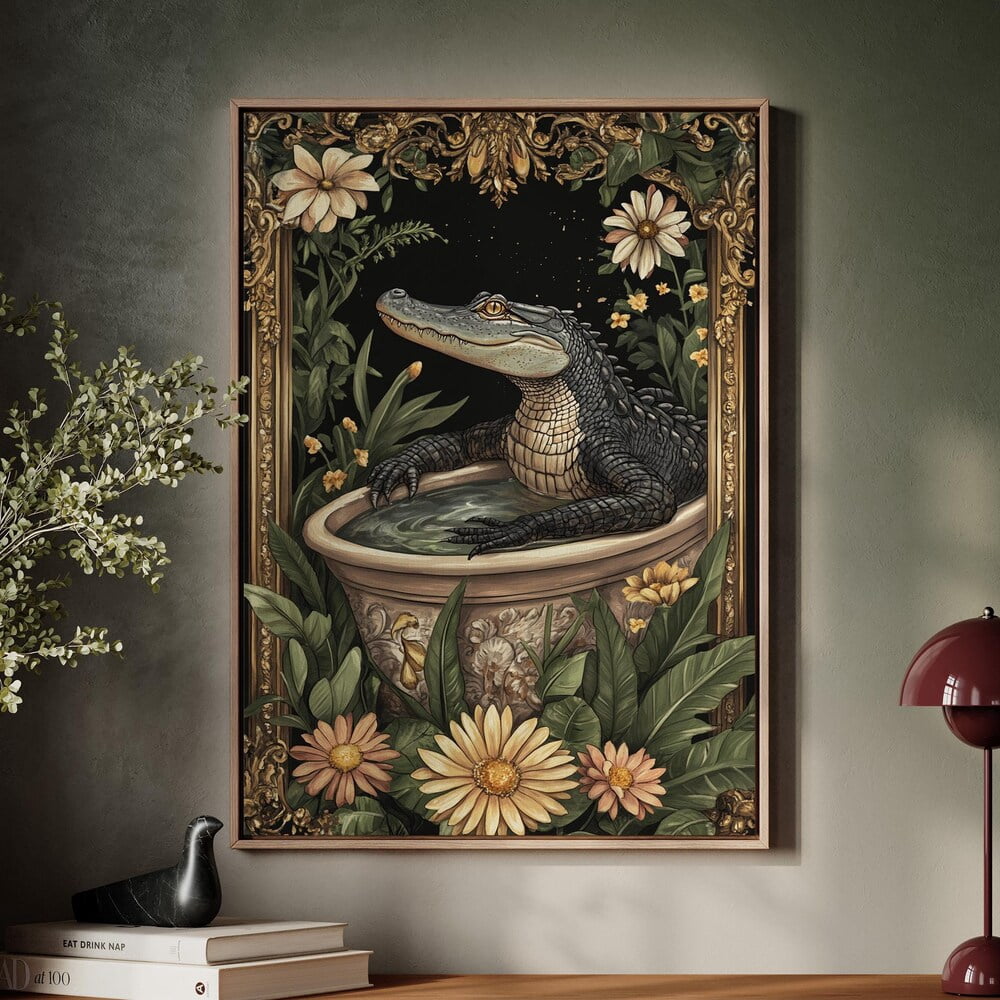 Dopaprint UNFRAMED PAPER POSTER Elegant Alligator Bath Scene In Ornate ...