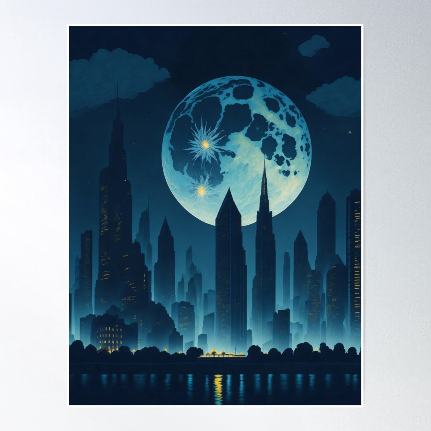 Dopaprint UNFRAMED PAPER POSTER Fantasy City On A Full Moon Poster Wall ...