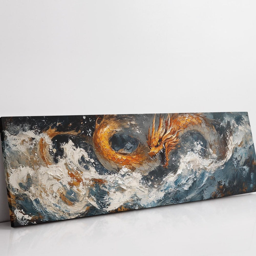 Dopaprint UNFRAMED PAPER POSTER Fierce Golden Dragon In Ocean Waves ...