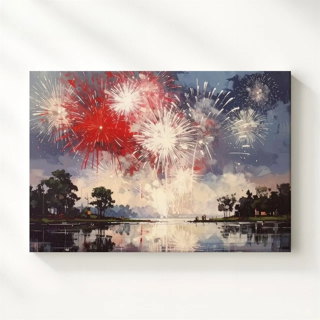 Dopaprint UNFRAMED PAPER POSTER Fireworks Over Lake Wall Art Red ...