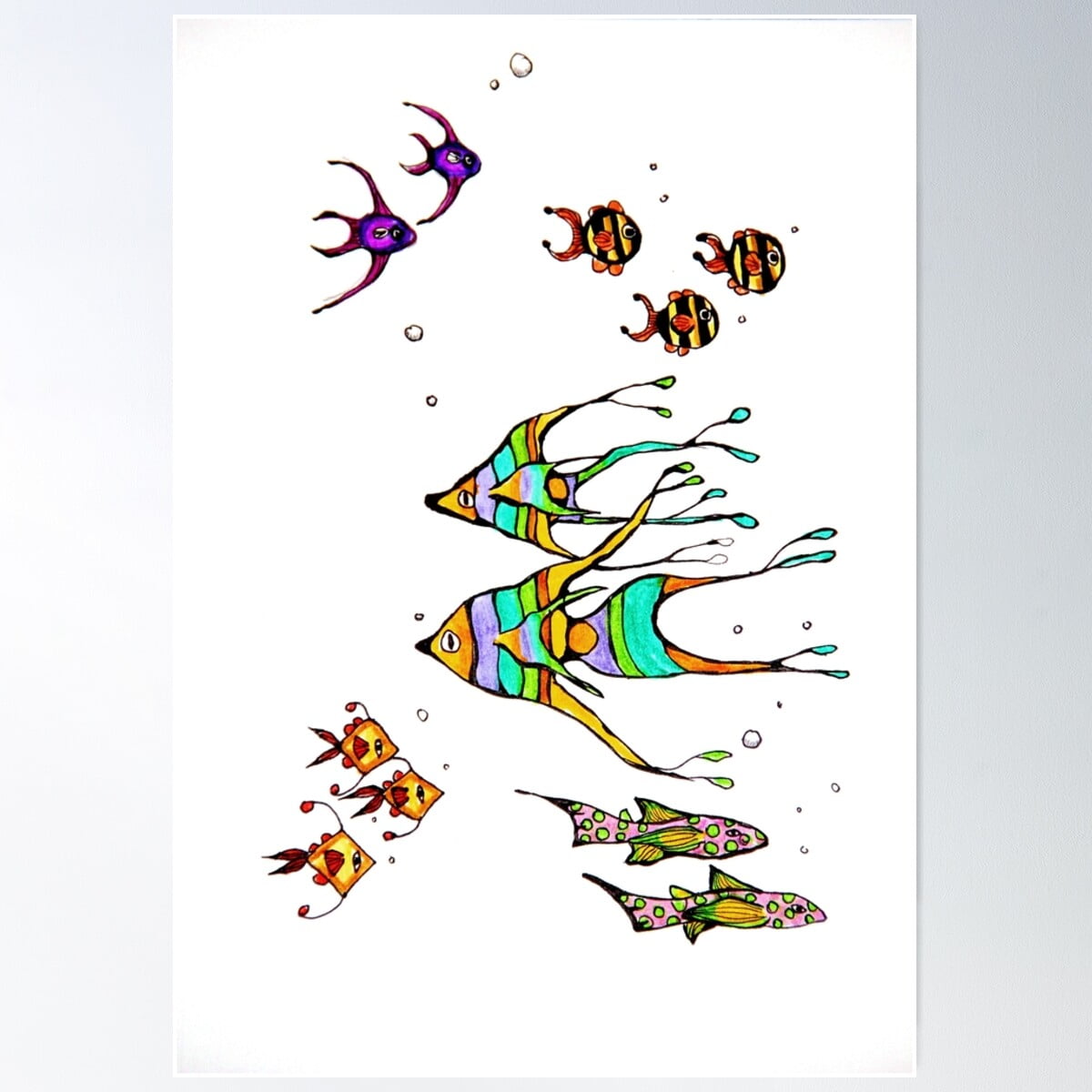 Dopaprint UNFRAMED PAPER POSTER Fish Parade Poster Wall Art, Modern ...