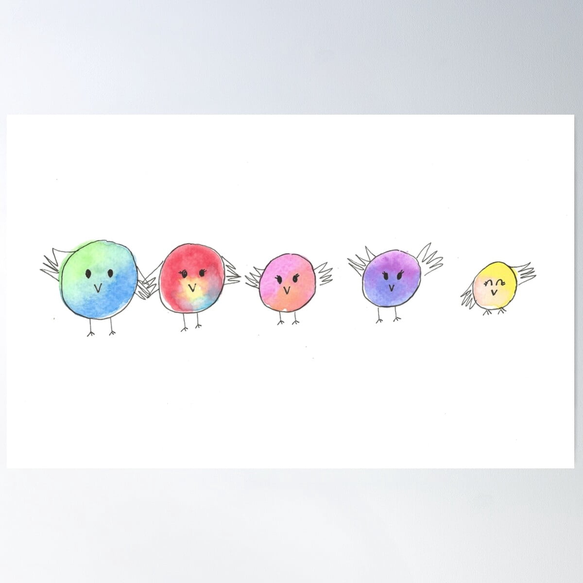 Dopaprint UNFRAMED PAPER POSTER Five Little Birds, Watercolor Style ...