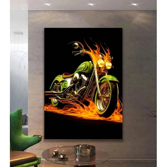 Dopaprint UNFRAMED PAPER POSTER Flaming Green Surreal Motorcycle Art ...