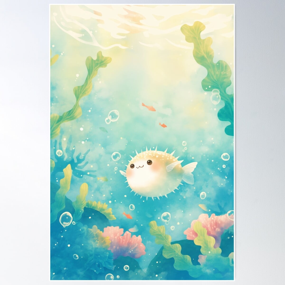 Dopaprint UNFRAMED PAPER POSTER Floating Pufferfish Among The Seaweed ...