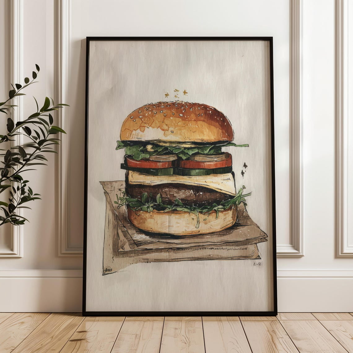 Dopaprint UNFRAMED PAPER POSTER Food Art Poster: Handdrawn Burger ...