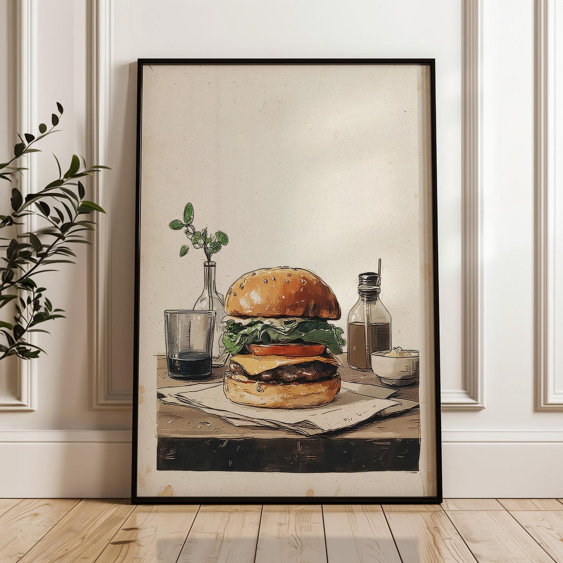Dopaprint UNFRAMED PAPER POSTER Food Art Poster: Handdrawn Burger ...