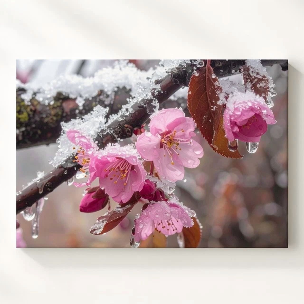 Dopaprint UNFRAMED PAPER POSTER Frozen Bloom Frosted Pink Blossom Close ...