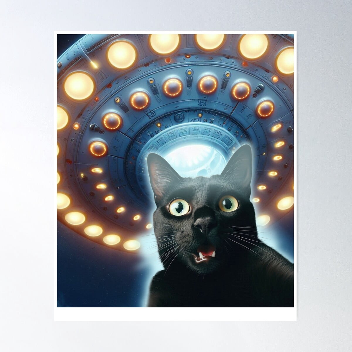 Dopaprint UNFRAMED PAPER POSTER Funny Black Cat Lover Selfie With Ufos ...