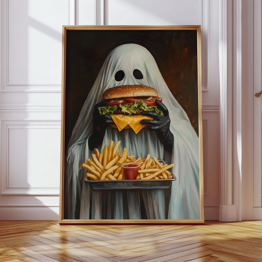 Dopaprint UNFRAMED PAPER POSTER Funny Ghost Eating Cheeseburger And ...