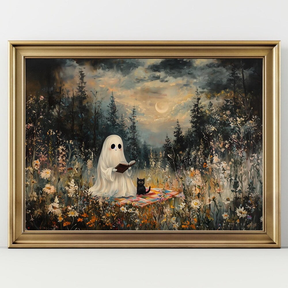Dopaprint UNFRAMED PAPER POSTER Ghost And Black Cat Art Print Spooky ...