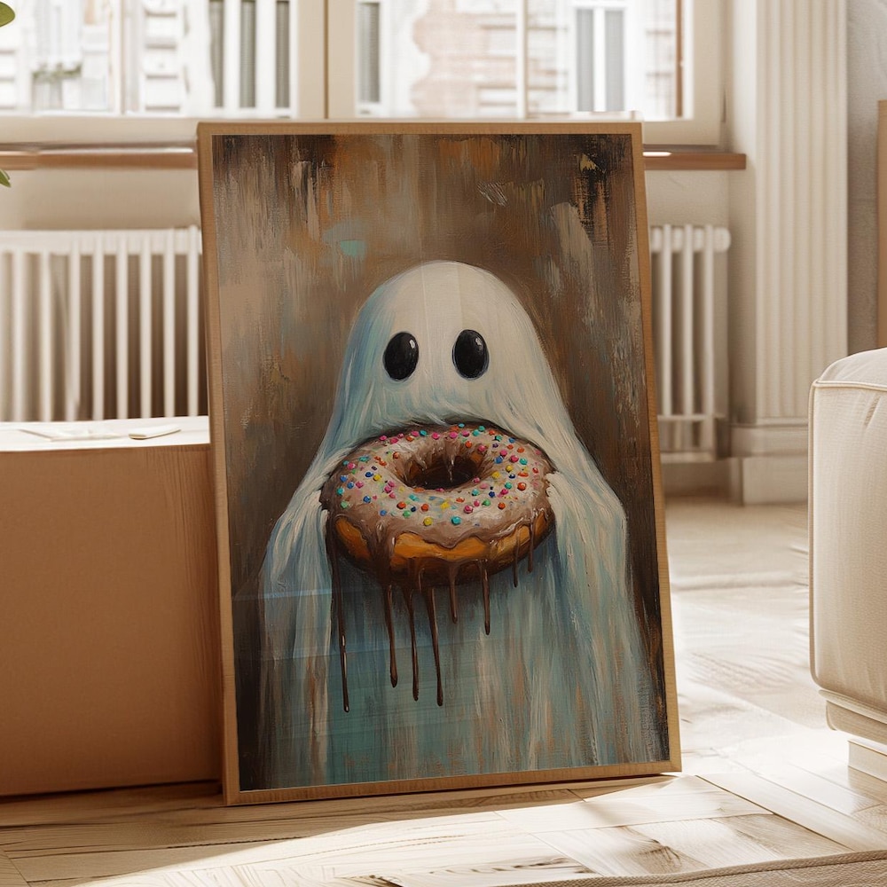 Dopaprint UNFRAMED PAPER POSTER Ghost Eating Donut Art Wall Art, Cute ...