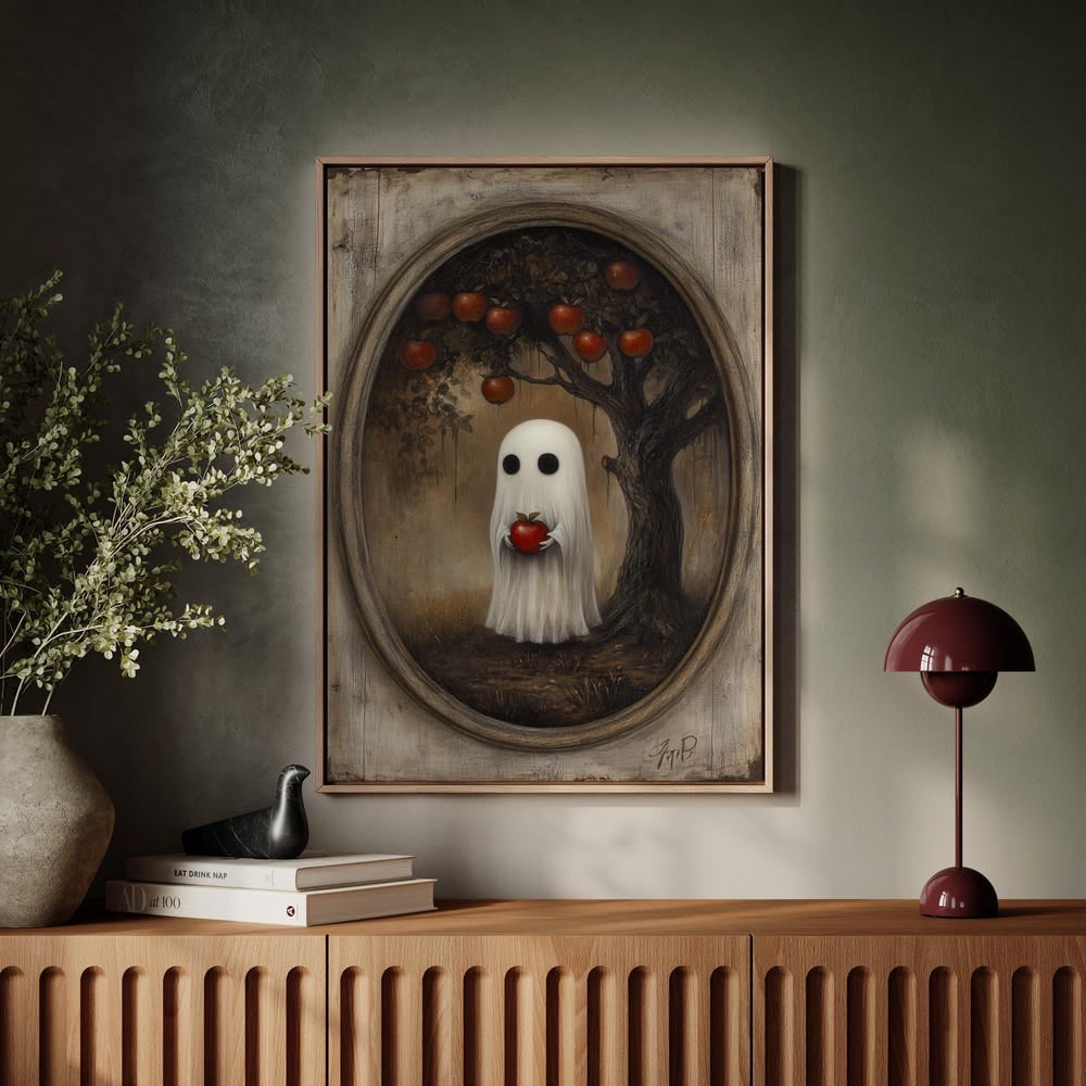 Dopaprint UNFRAMED PAPER POSTER Ghost Holding Apple Art - Spooky ...