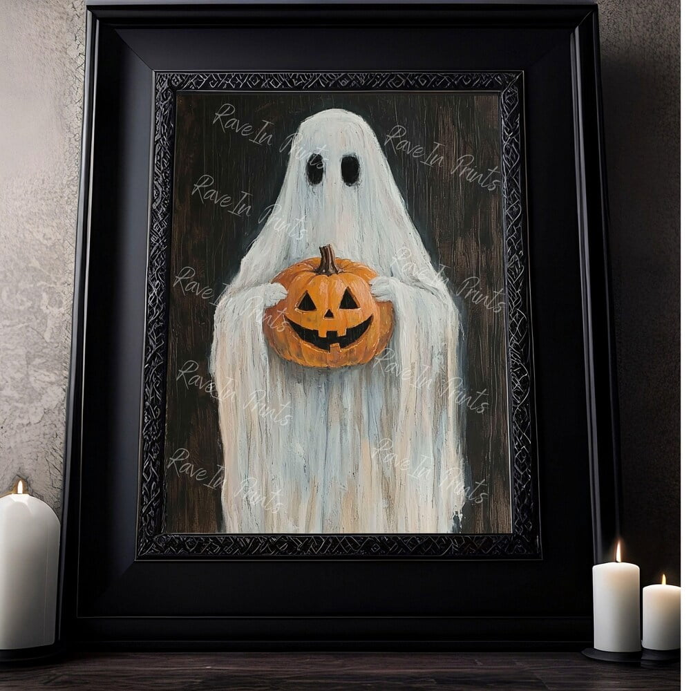 Dopaprint UNFRAMED PAPER POSTER Ghost Holding A Skull, Spooky Ghost Art ...