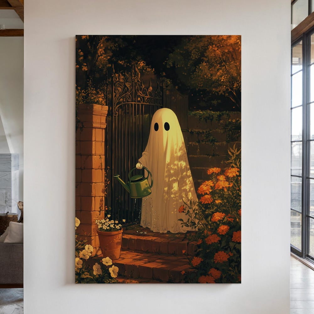 Dopaprint UNFRAMED PAPER POSTER Ghost Watering Flowers Art, Whimsical ...