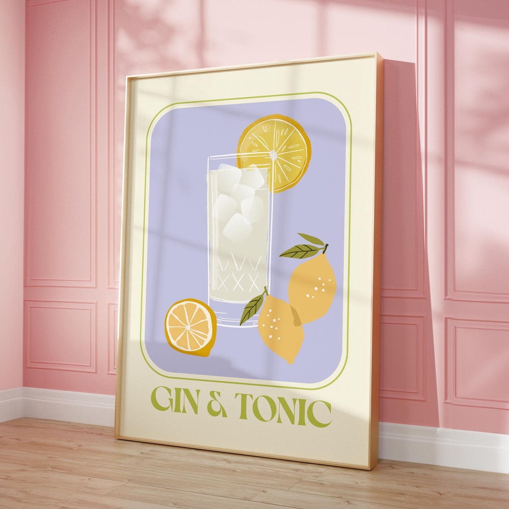 Dopaprint UNFRAMED PAPER POSTER Gin & Tonic Printable Art Cocktail Bar ...