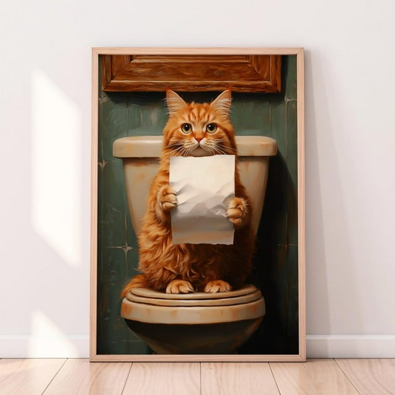 Dopaprint UNFRAMED PAPER POSTER Ginger Cat On Toilet Bathroom Art ...