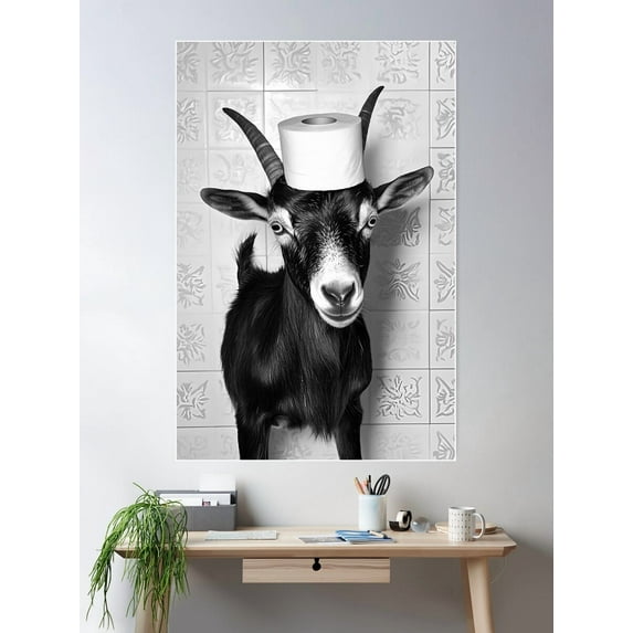 Dopaprint UNFRAMED PAPER POSTER Goat In Bathroom With Toilet Paper On ...